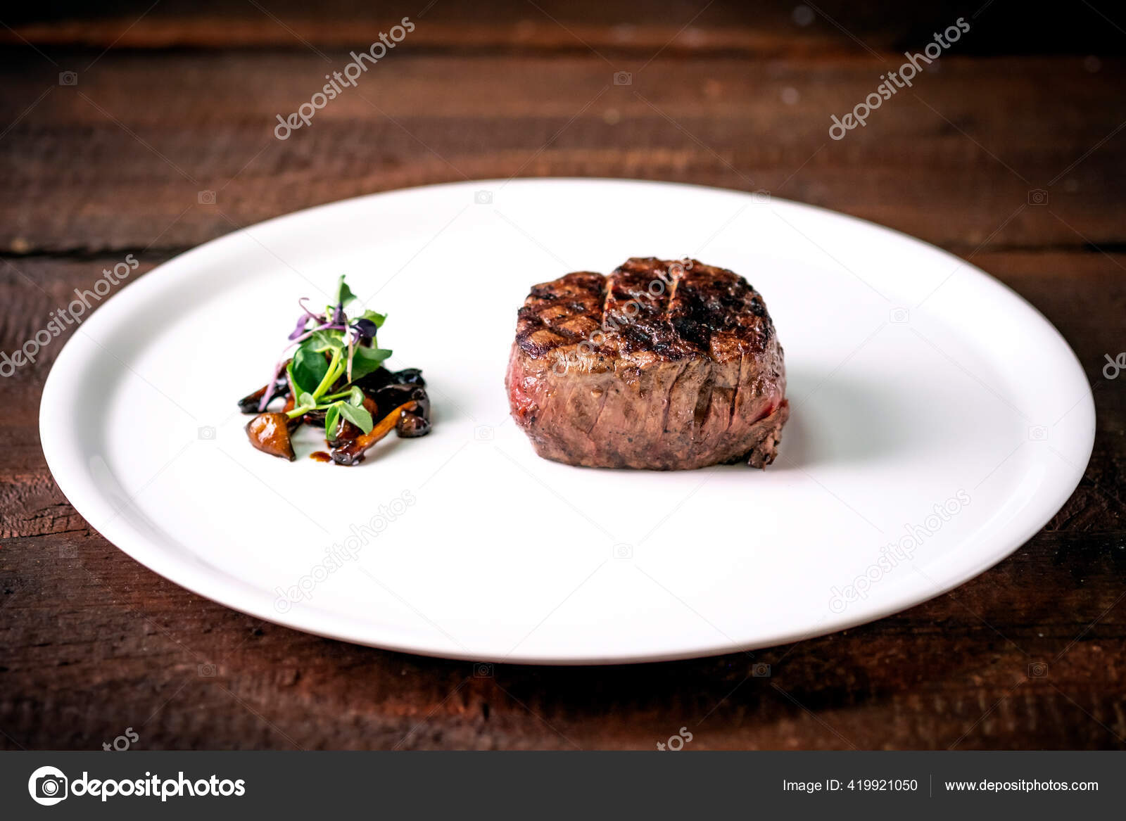 Grilled Beef Tenderloin Steak White Platter Vegetables Served ...