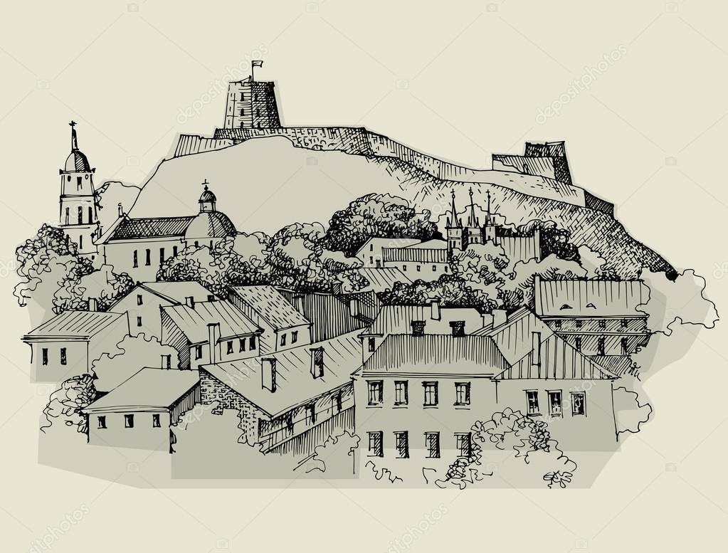 Architecture of old town, hand drawn sketch Stock Vector Image by ©_fla ...