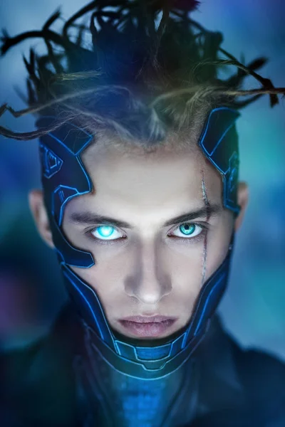 Close Shot Handsome Cyberpunk Warrior Cybernetic Eye Scar His Face ...