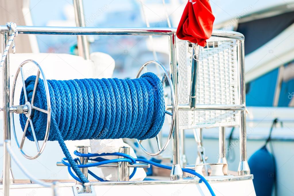 Cable reel with a rope on the deck of the ship Stock Photo by ...