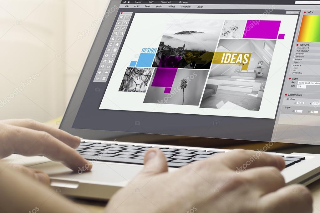 Man using laptop with graphic design — Stock Photo © georgejmclittle ...