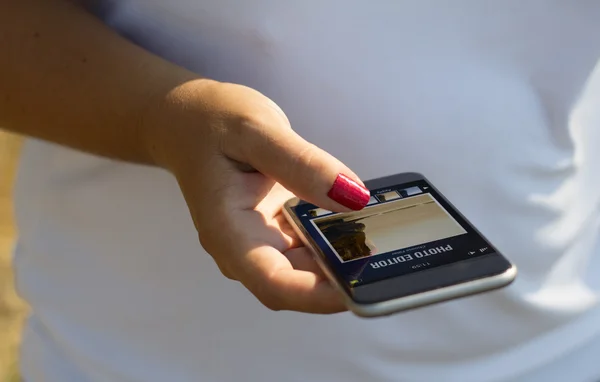 Woman Typing Phone Message On Social Network At Night Stock Photo by ...