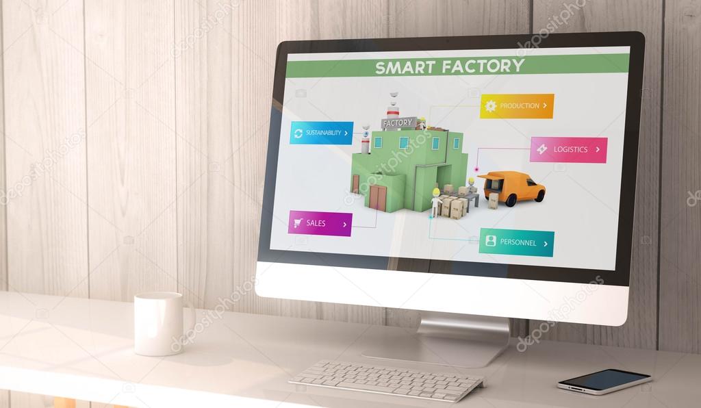 Desktop computer smart factory Stock Photo by ©georgejmclittle 122511176