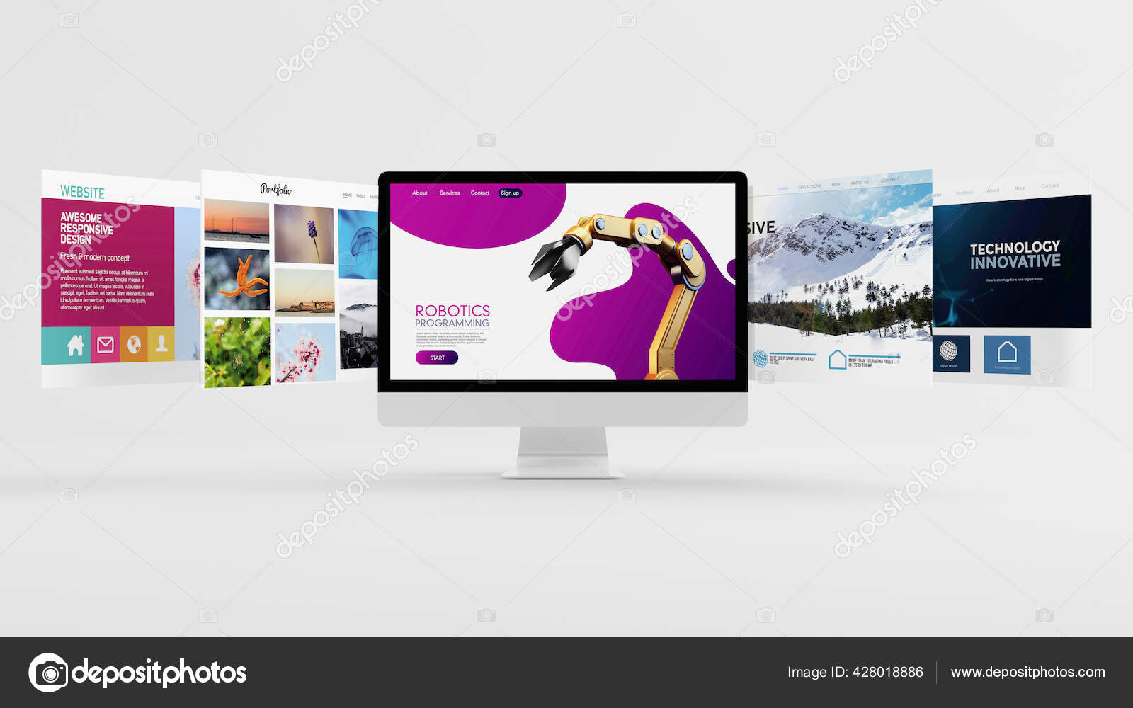Computer Screens Floating Renderign Mock Stock Illustration by ...