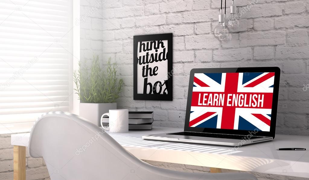 Laptop workplace learn english — Stock Photo © georgejmclittle #96618794