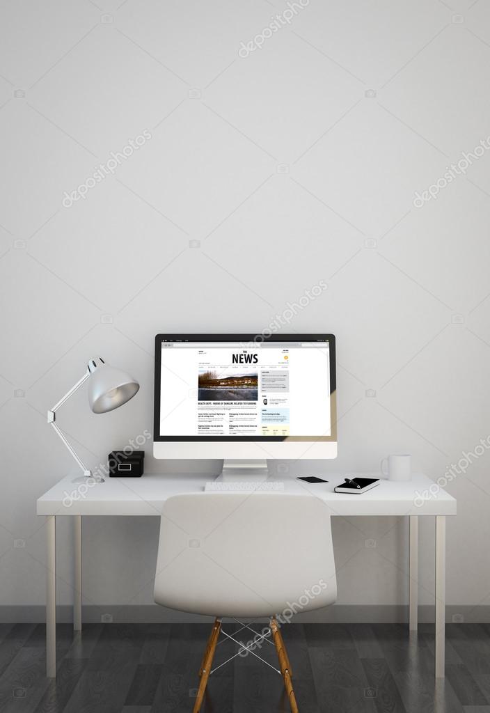 Clean workspace with news website — Stock Photo © georgejmclittle #98350536