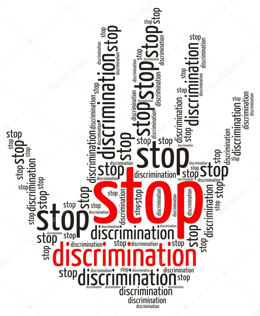 Stop Discrimination mot nuage en forme de paume, isolé — Photographie ...