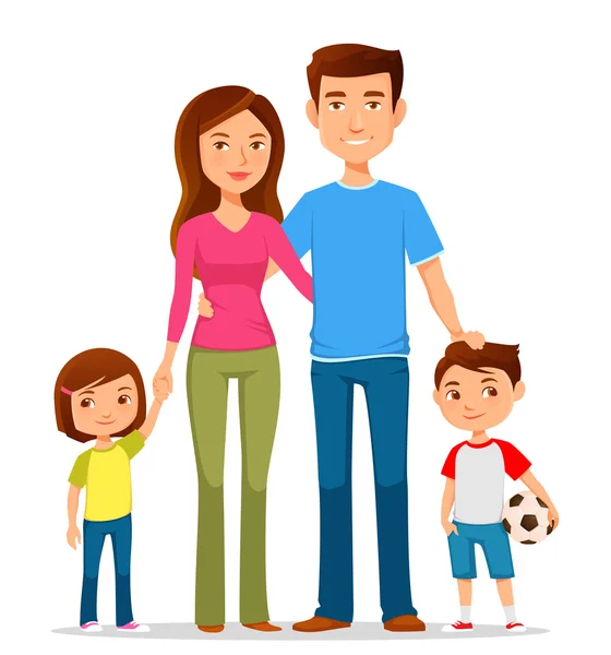Cute Cartoon Illustration Happy Young Family Children Smiling Holding ...