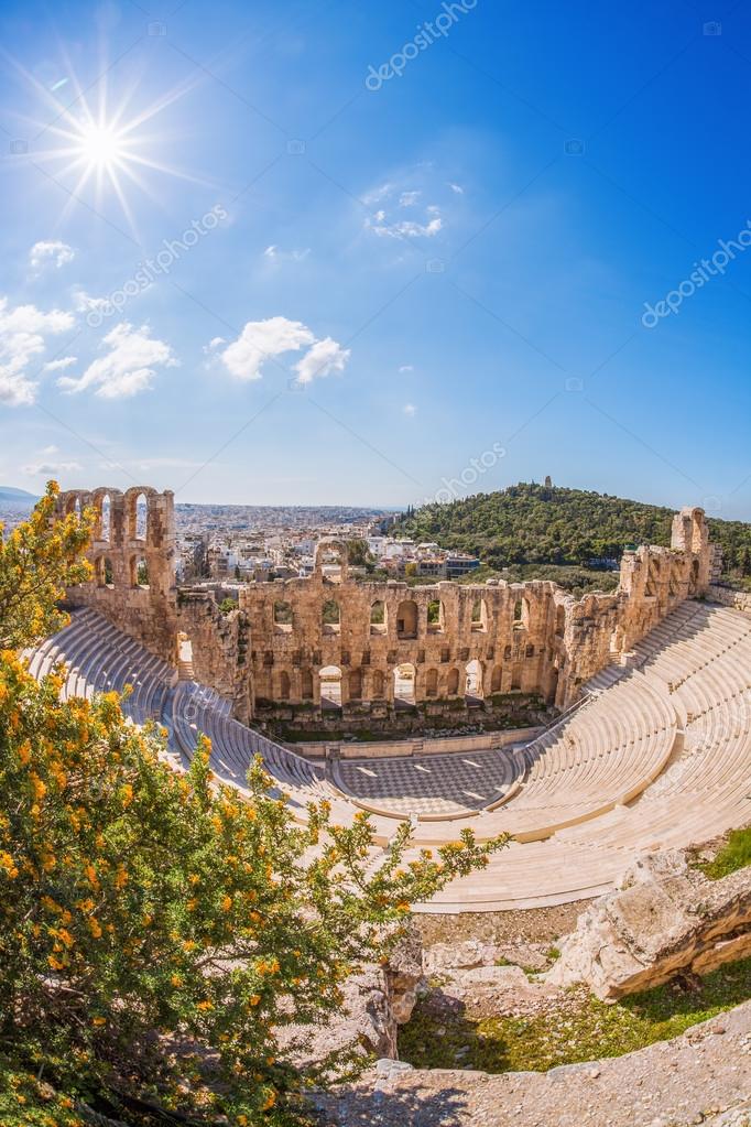 Odeon theatre in Athens, Greece, view from Acropolis — Stock Photo ...
