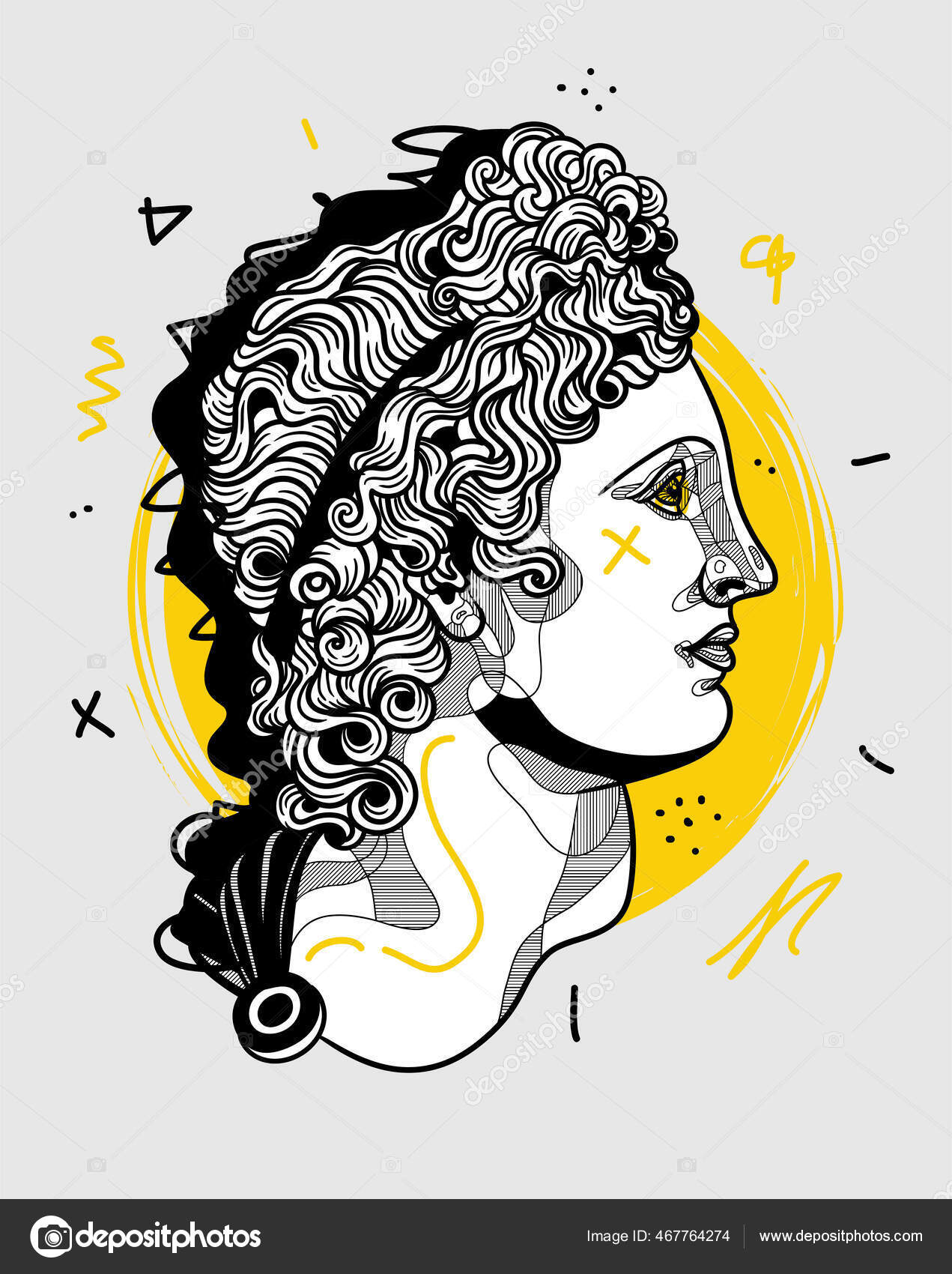 Vector Lines Classical Hand Drawn Illustration Apollo Profile Stock ...