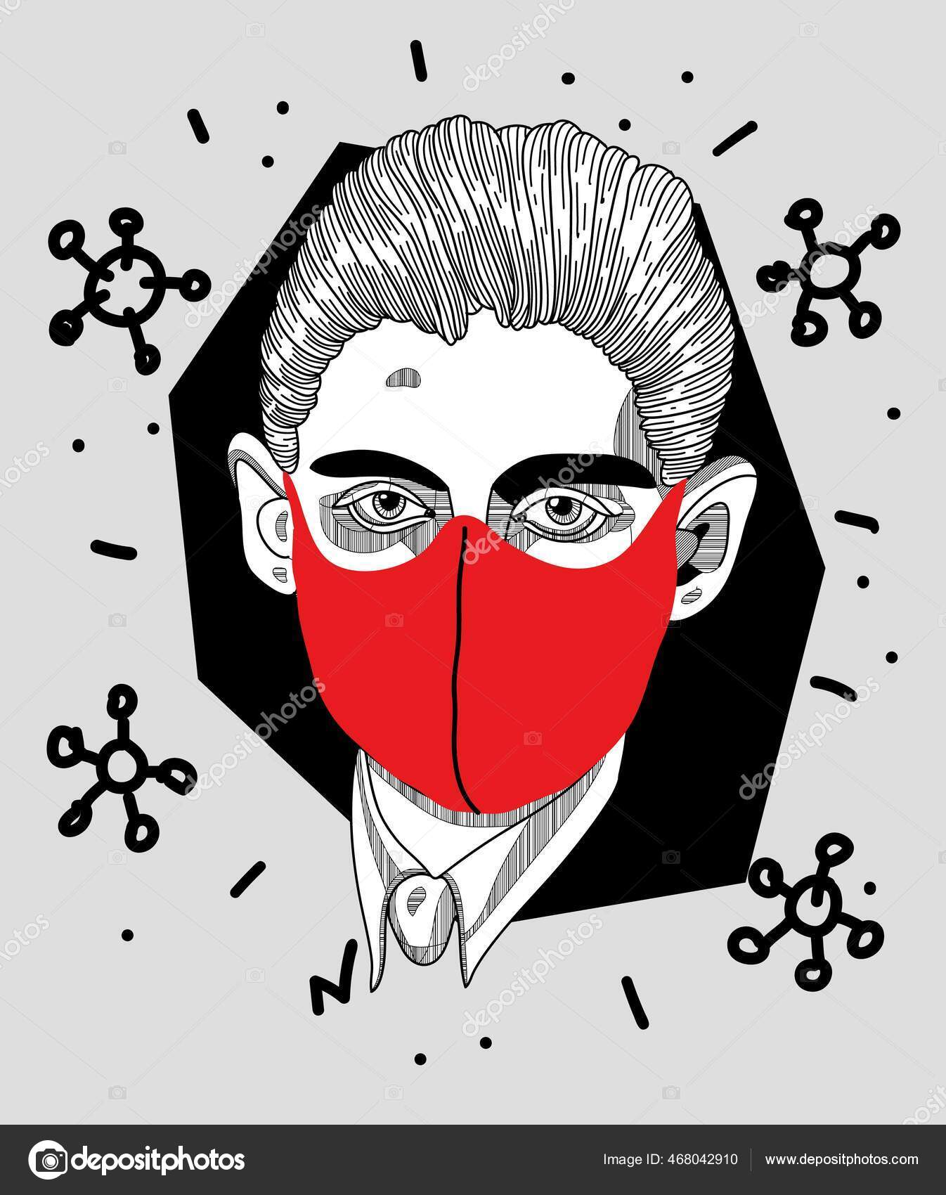 Vector Lines Classical Hand Drawn Illustration Franz Kafka Mask Stock ...