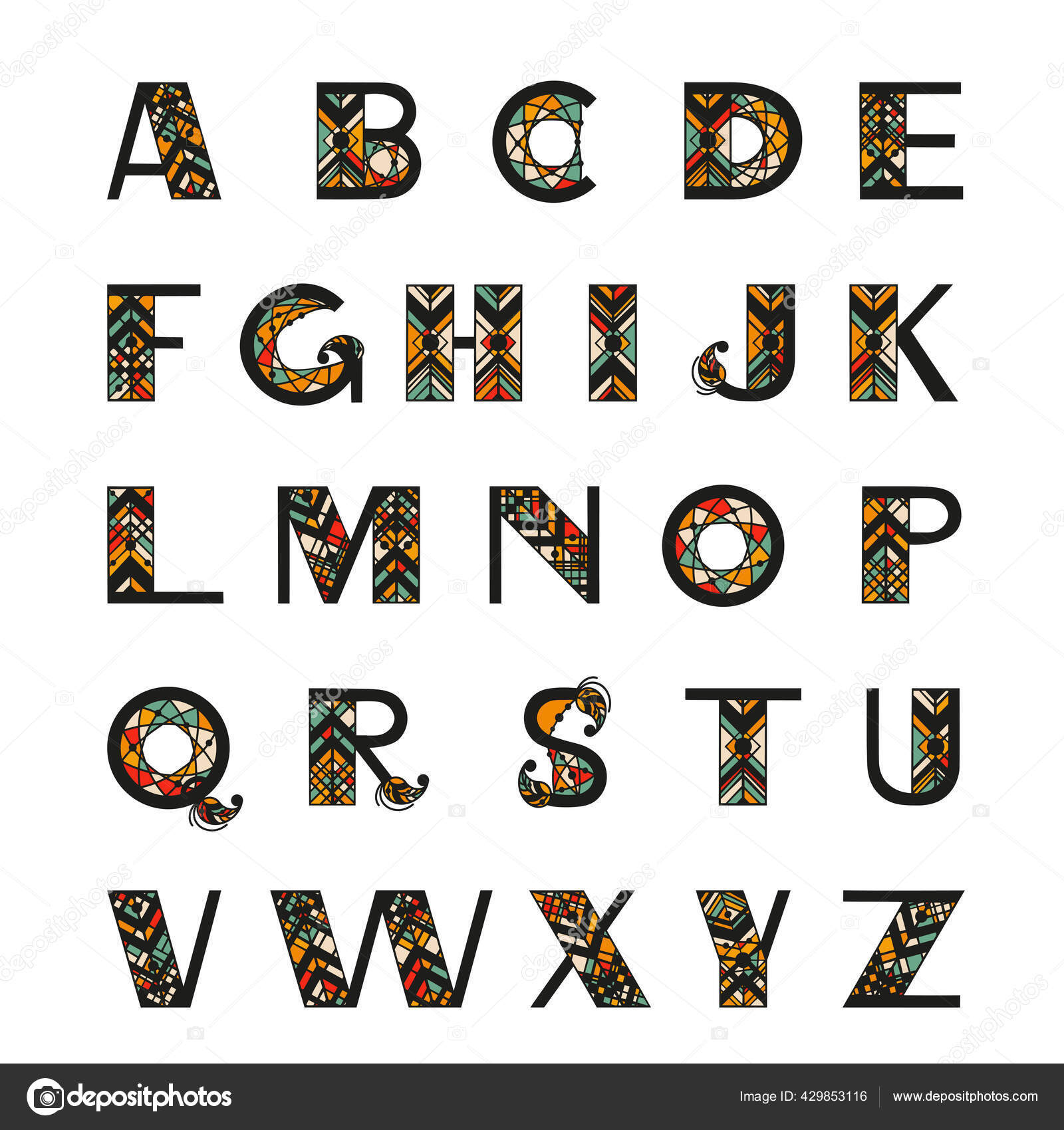 Tribal Alphabet. Capital letters in ethnic style Stock Vector Image by ...