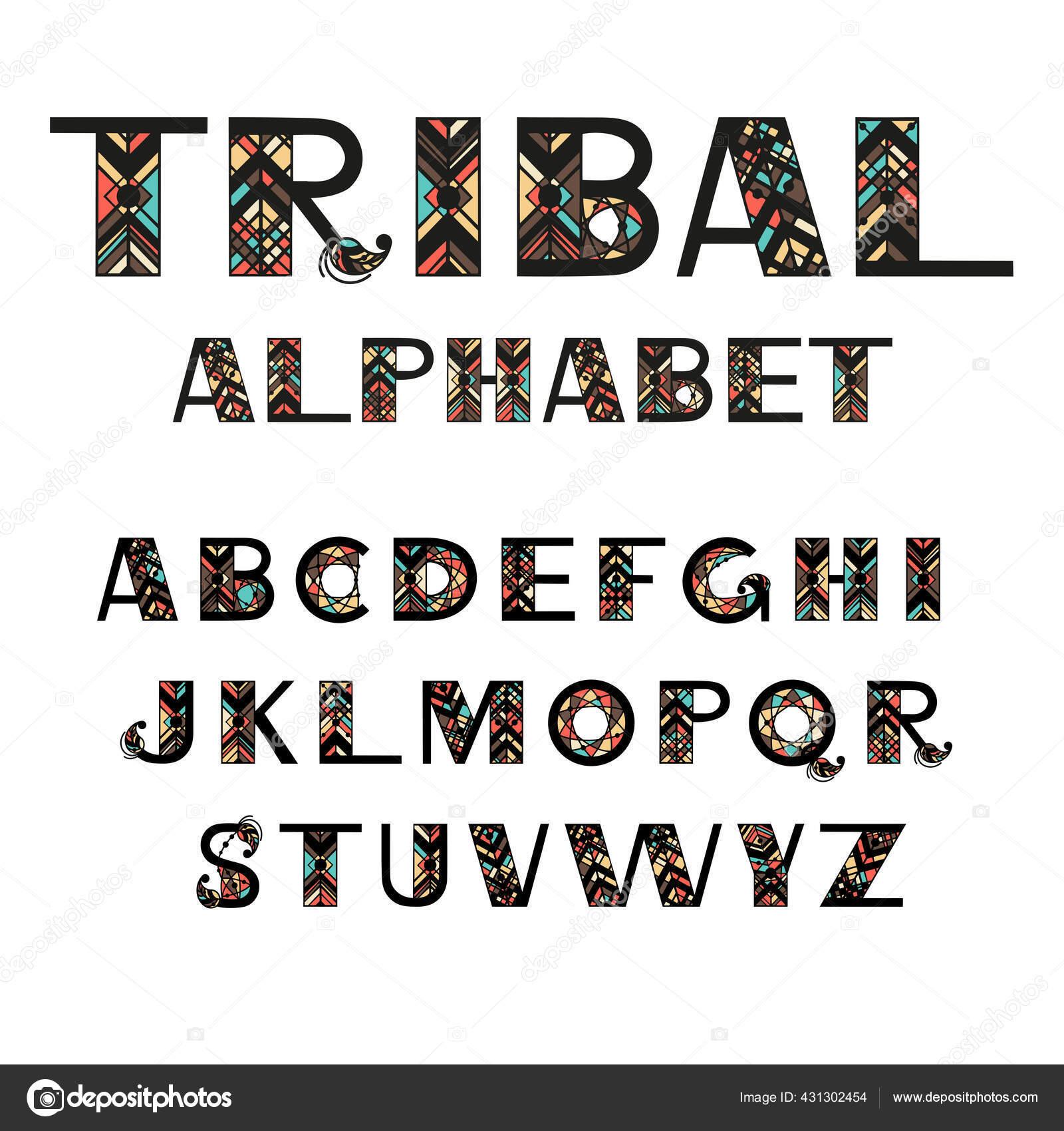 Tribal Alphabet. Capital letters in ethnic style Stock Vector by ...