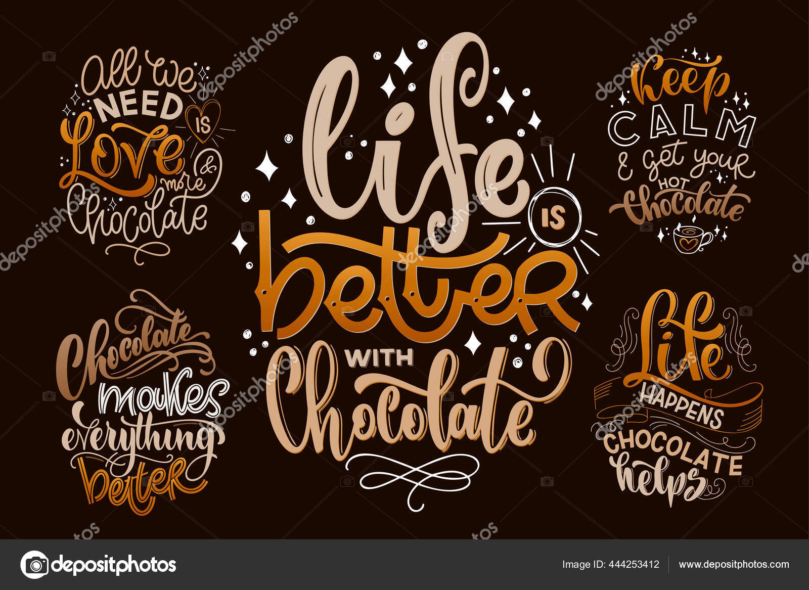Chocolate hand lettering quotes set. Stock Vector by ©Kandella 444253412