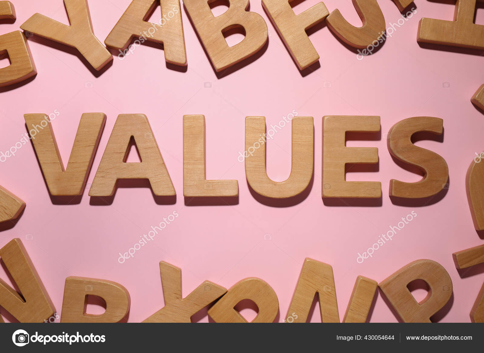 Word Values Made Wooden Letters Pink Background Flat Lay Stock Photo by ...