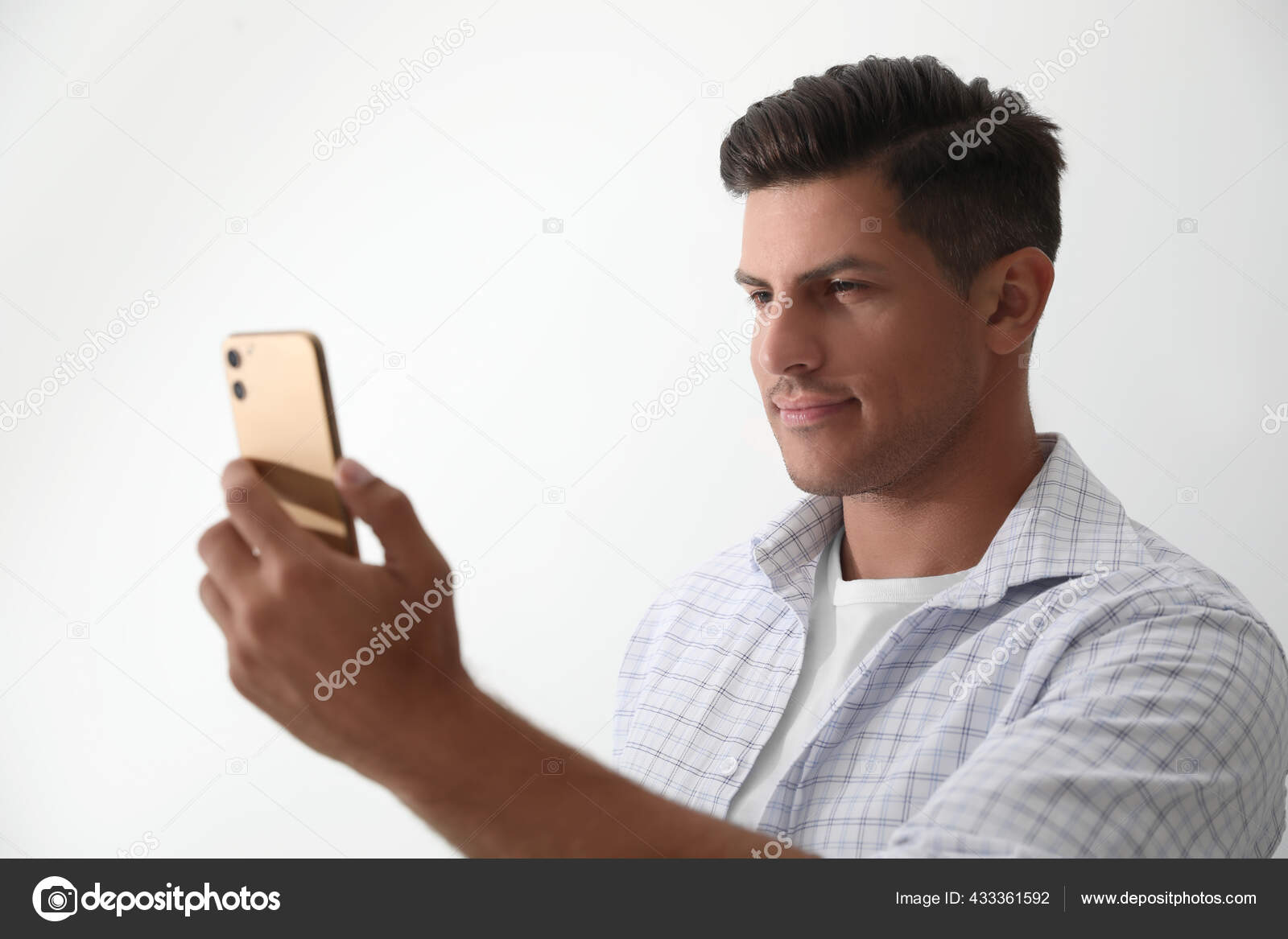 Man Unlocking Smartphone Facial Scanner White Background Biometric ...