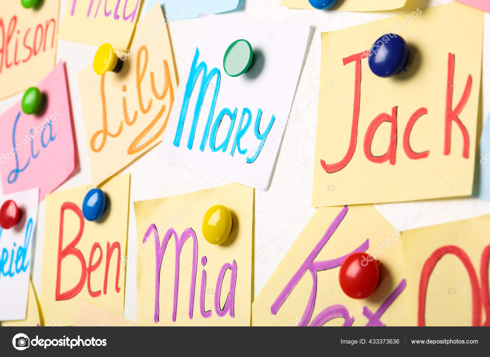 Colorful Paper Sheets Written Different Baby Names White Background ...