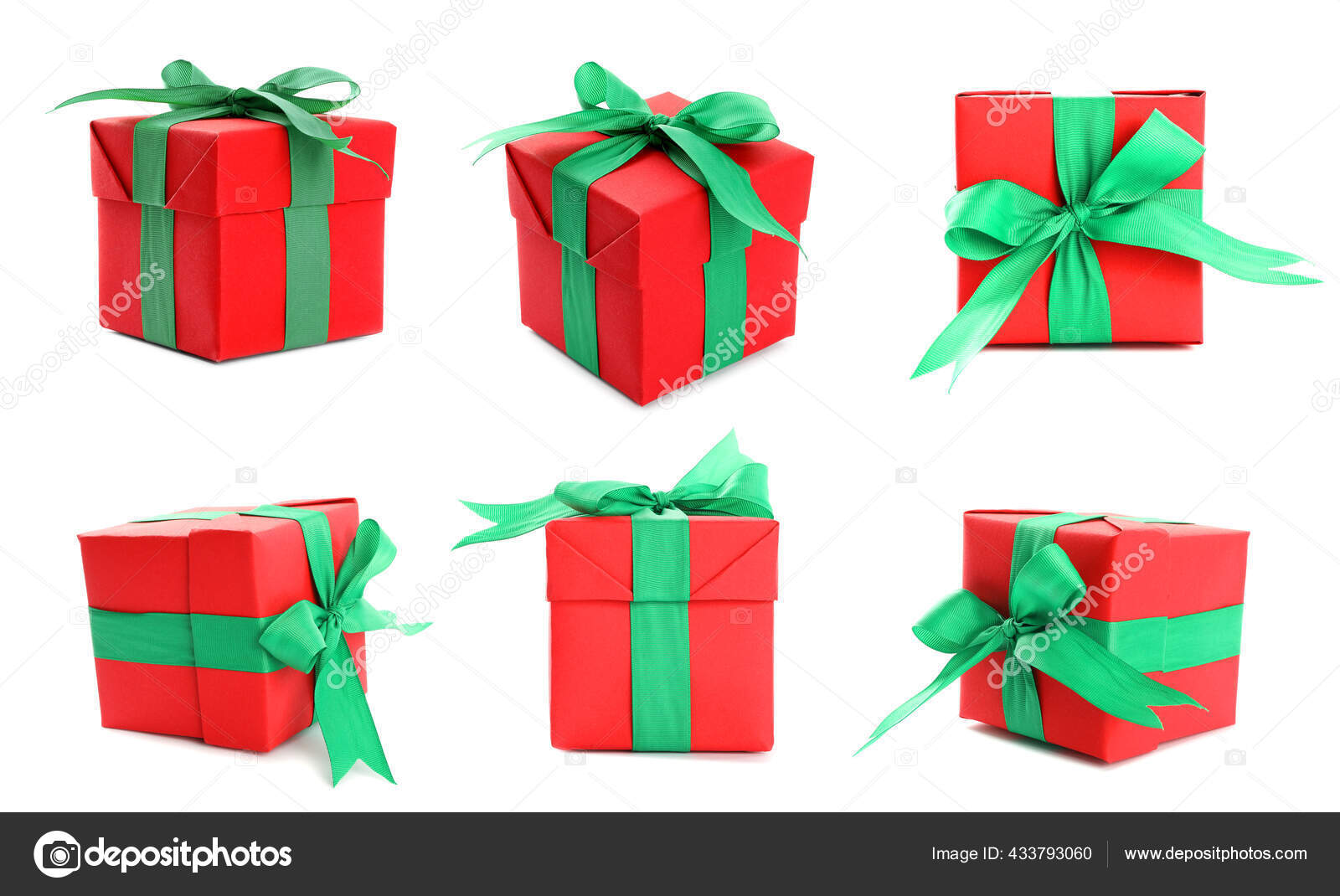 Collage Christmas Gift Box White Background Views Different Sides Stock ...