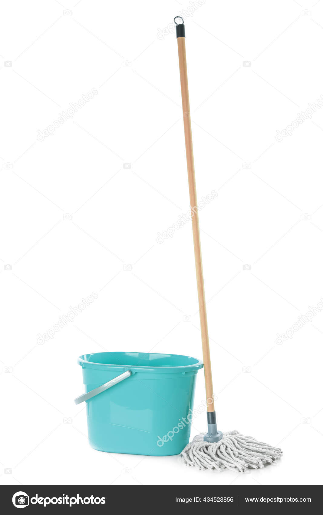 Mop Plastic Bucket White Background Cleaning Supplies Stock Photo by ...