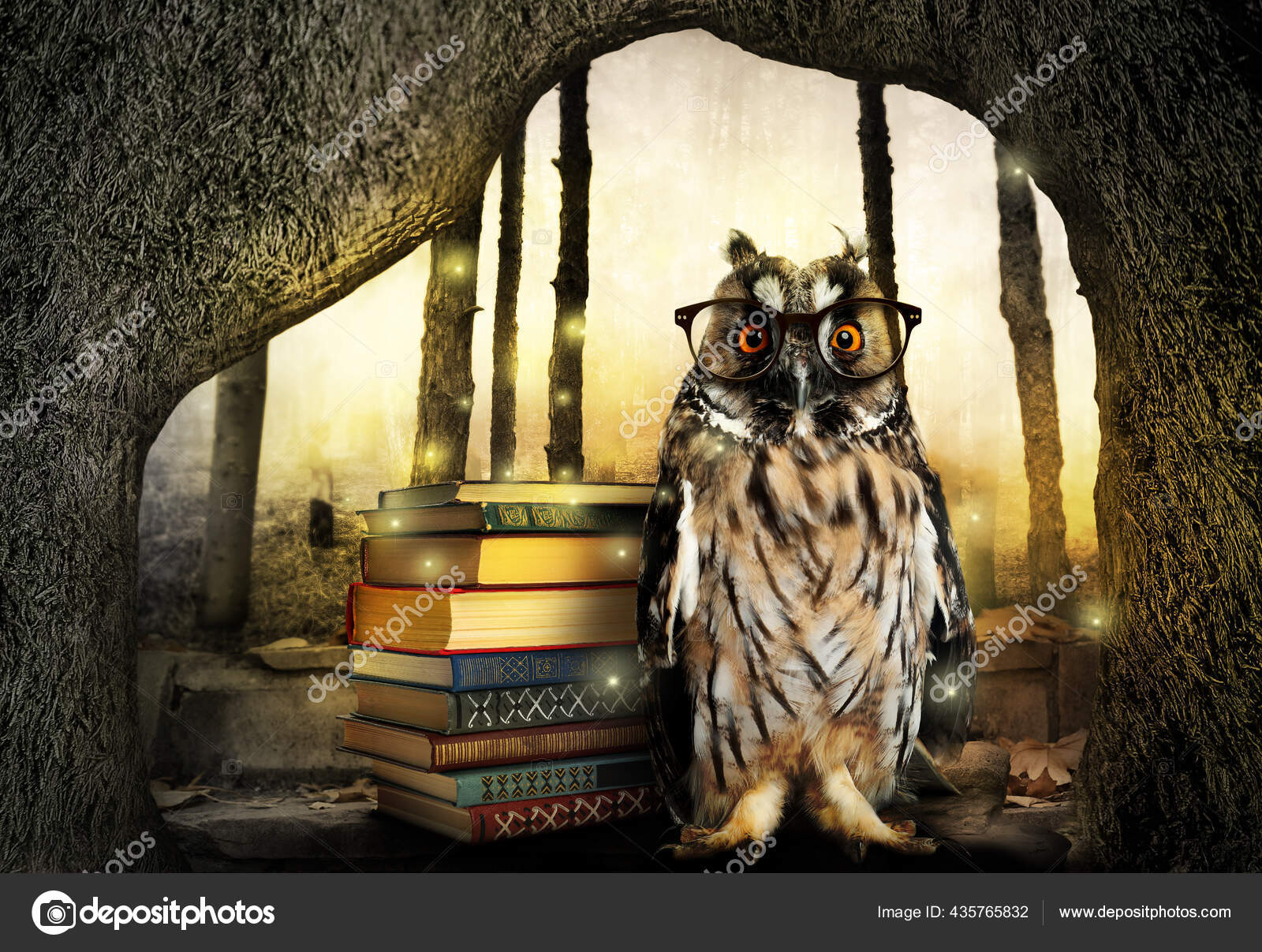 Beautiful Wise Owl Books Fantasy World Stock Illustration by ©NewAfrica ...