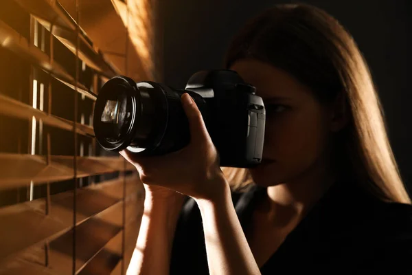 Private Detective Camera Spying Window Indoors Stock Photo by ...