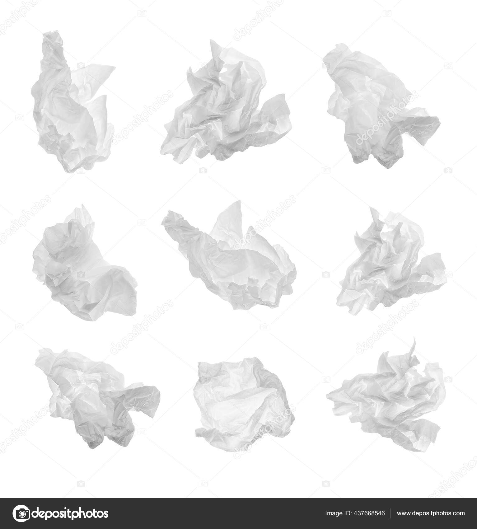 Set Used Crumpled Paper Tissues White Background Stock Photo by ...