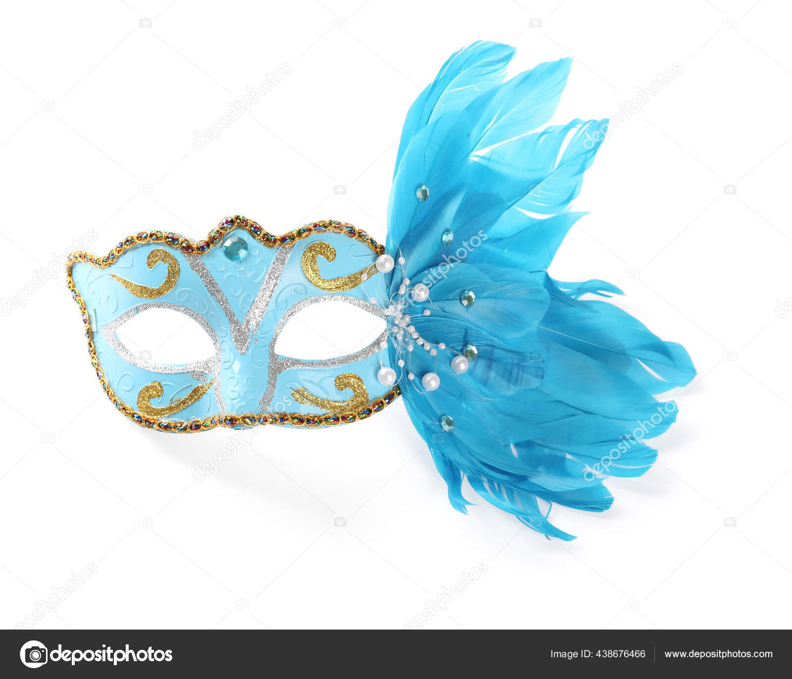 Light Blue Masquerade Masks With Feathers