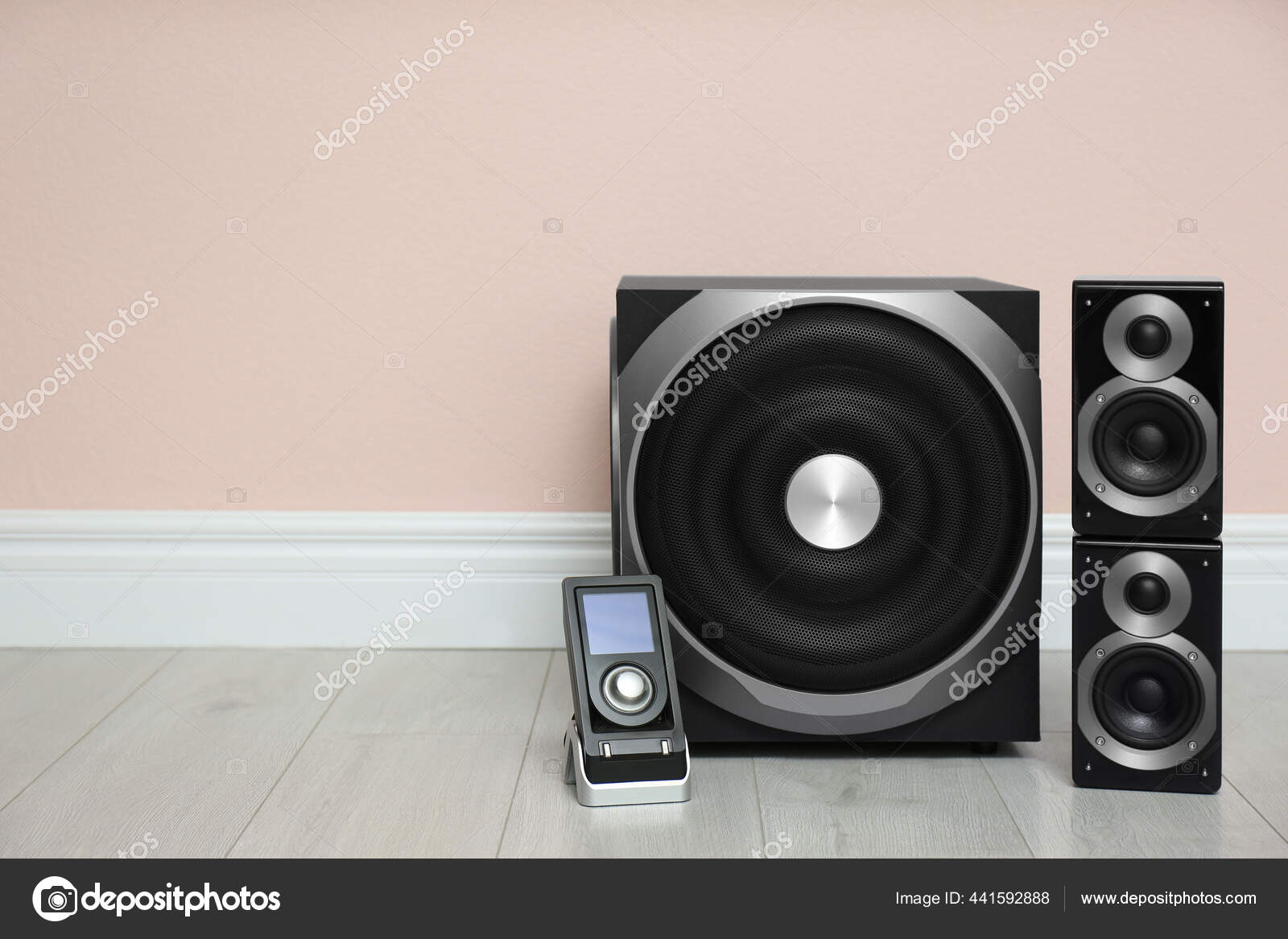 Modern Powerful Audio Speaker System Floor Pink Wall Space Text Stock ...