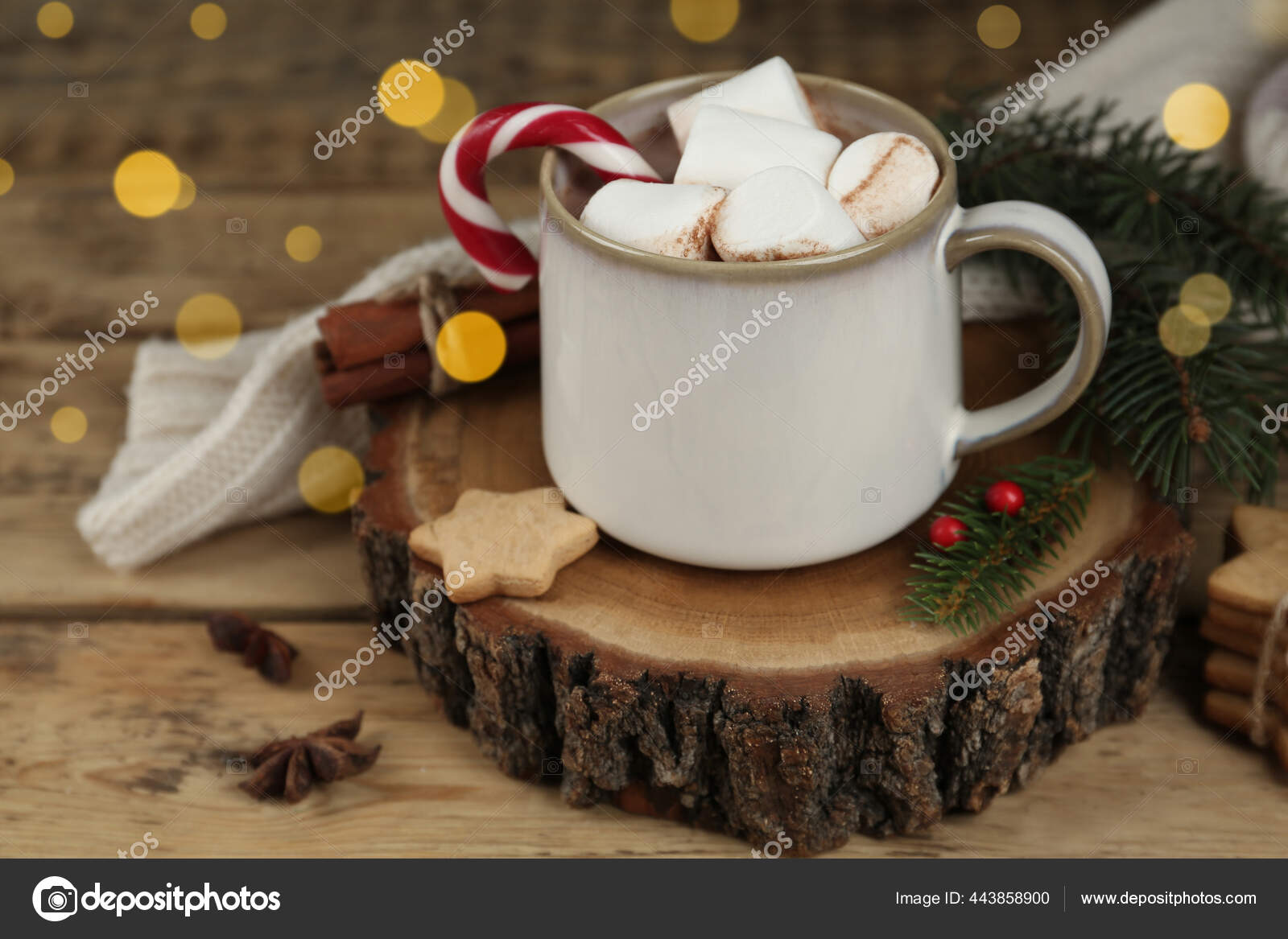 Composition Delicious Marshmallow Cocoa Wooden Table — Stock Photo ...