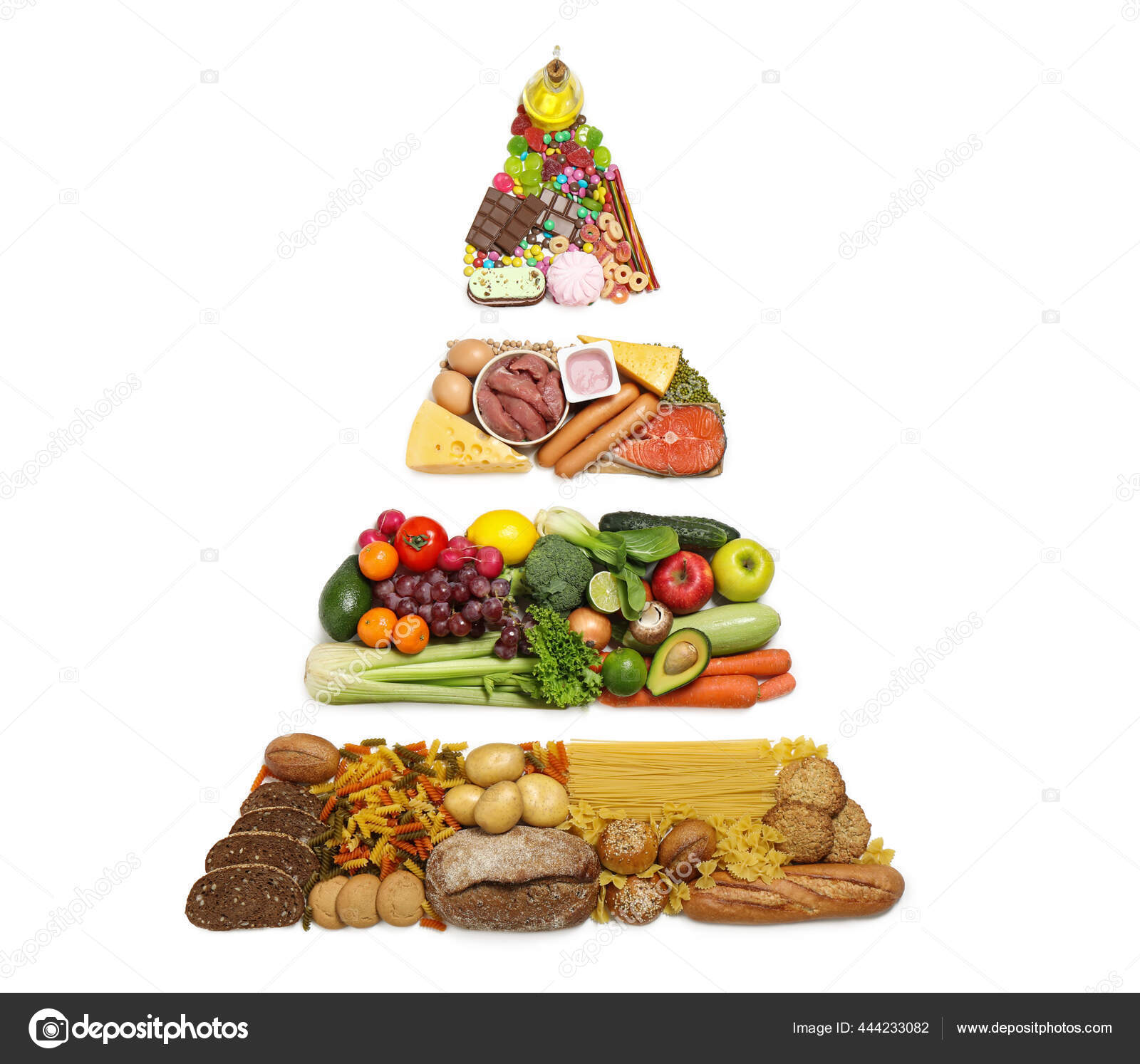 Food Pyramid White Background Top View Healthy Balanced Diet — Stock ...