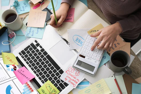 Laptop Notes Office Stationery Mess Desk Overwhelmed Work — Stock Photo ...
