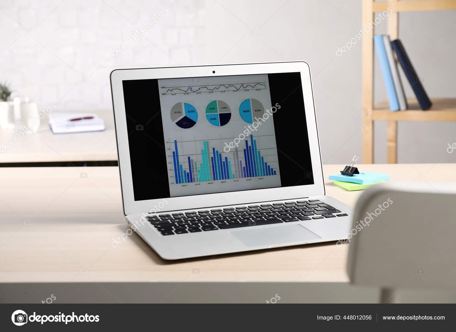Laptop Different Graphics Screen Modern Workplace — Stock Photo ...