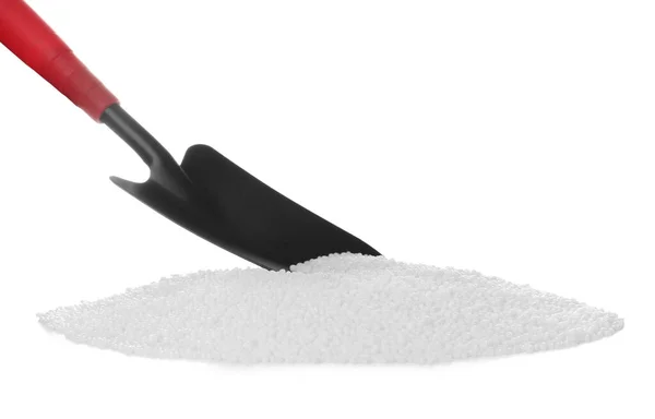 Pile Granular Mineral Fertilizer Shovel White Background Top View Stock ...