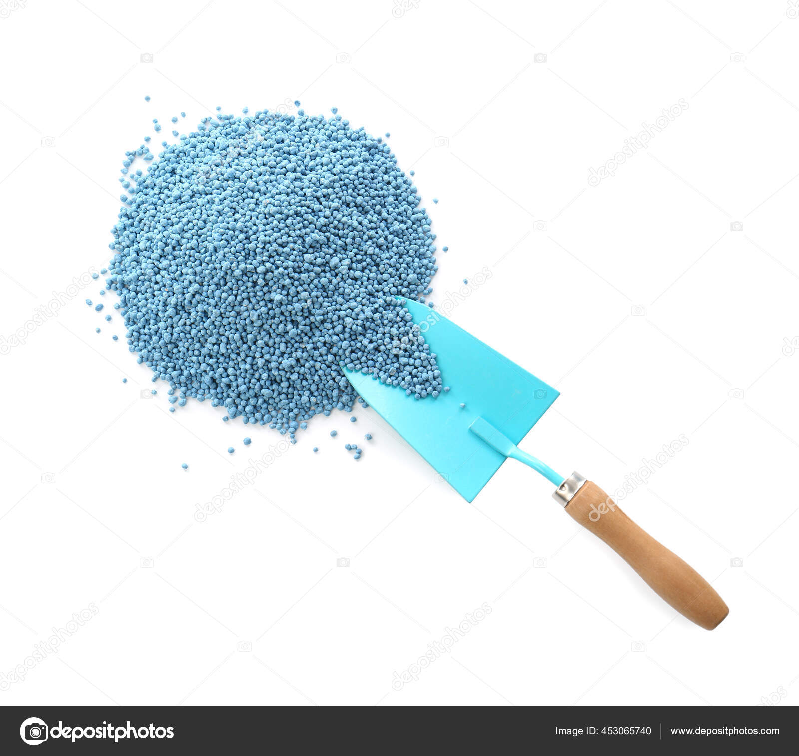 Pile Granular Mineral Fertilizer Shovel White Background Top View Stock ...