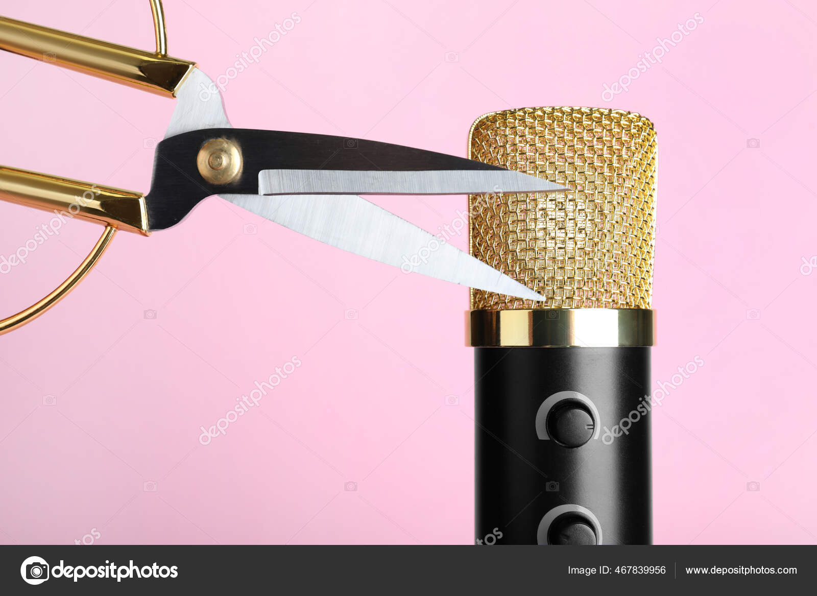 Making Asmr Sounds Microphone Scissors Pink Background Closeup Stock ...