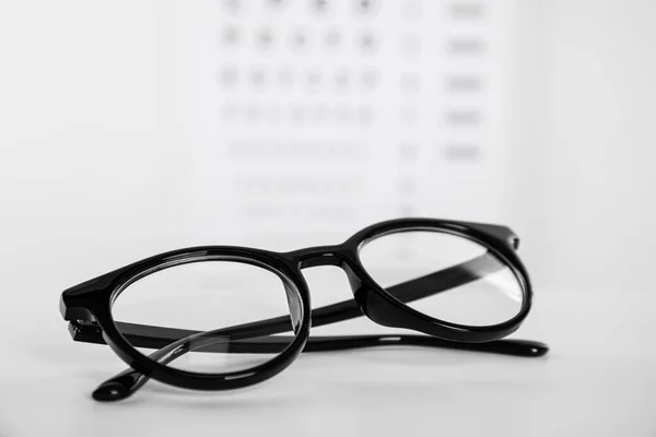 Woman Holding Glasses Eye Chart Light Background Closeup ...