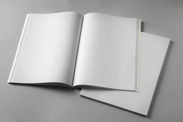 Open Blank Brochure Grey Background Mockup Design — Stock Photo ...
