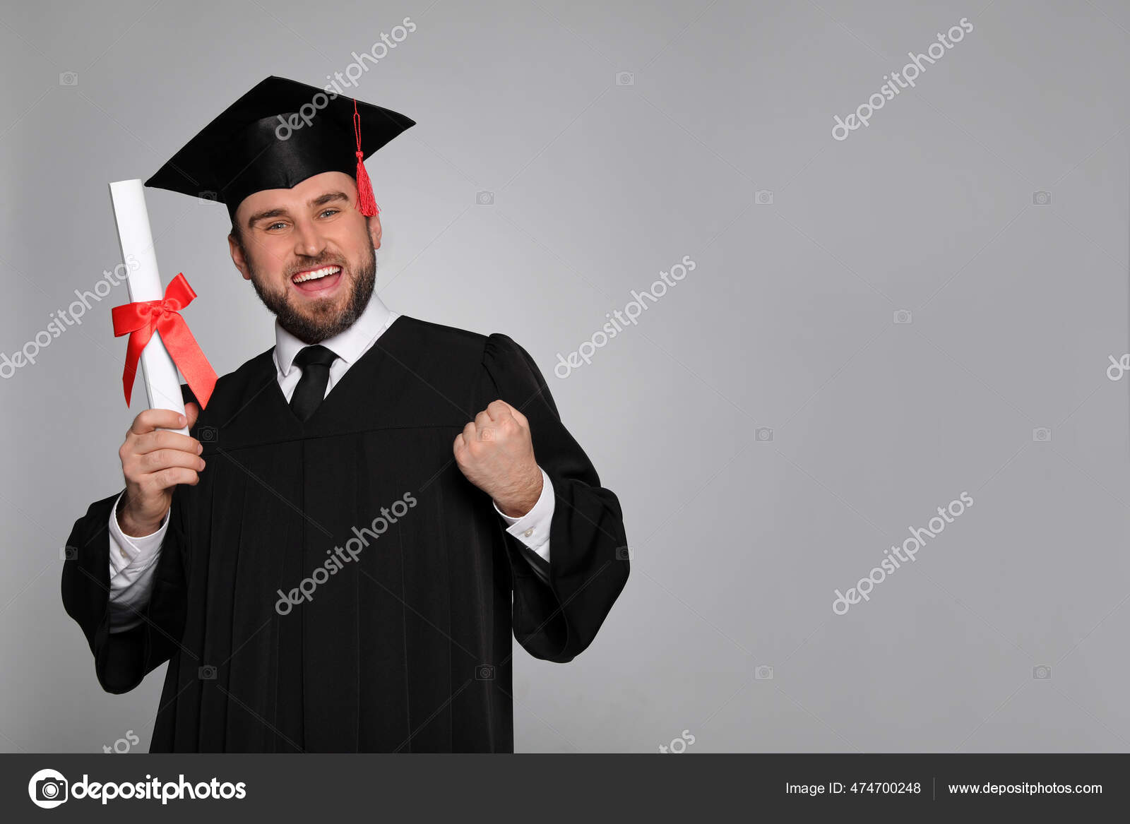 Emotional Student Graduation Hat Diploma Grey Background Space Text ...