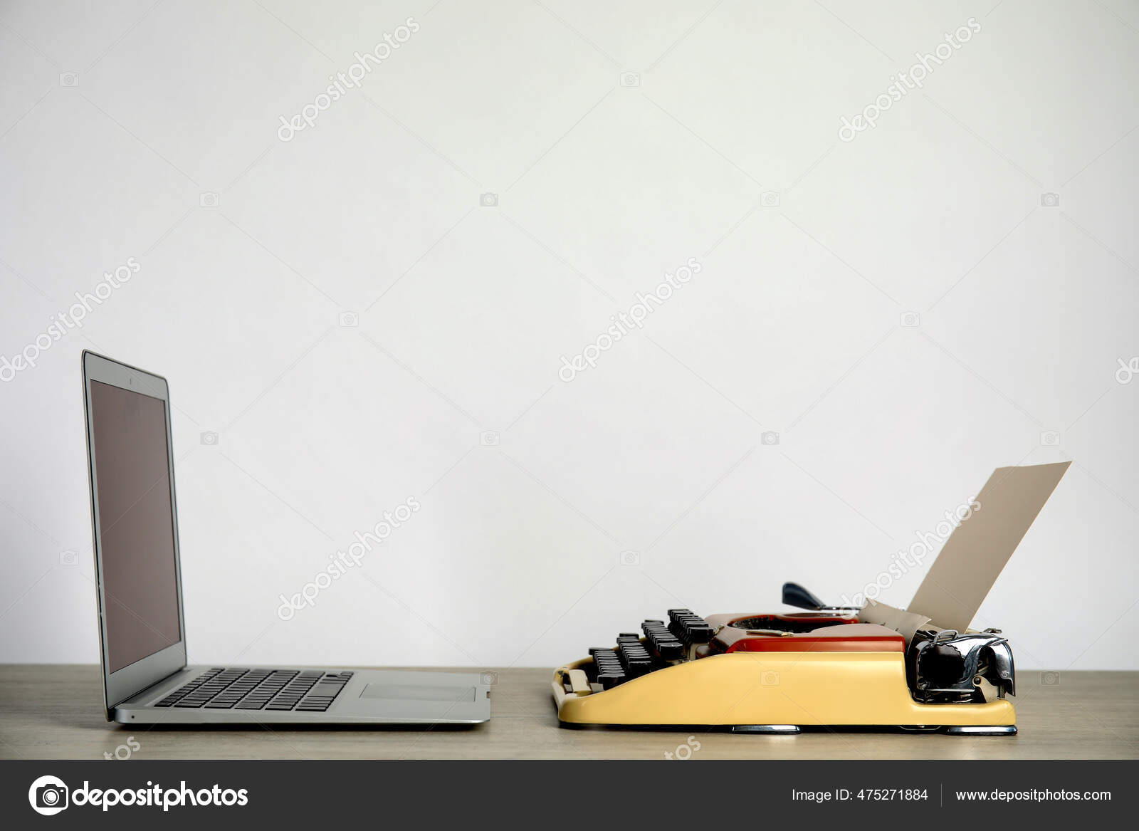 Old Typewriter Laptop Table Light Background Space Text Concept ...