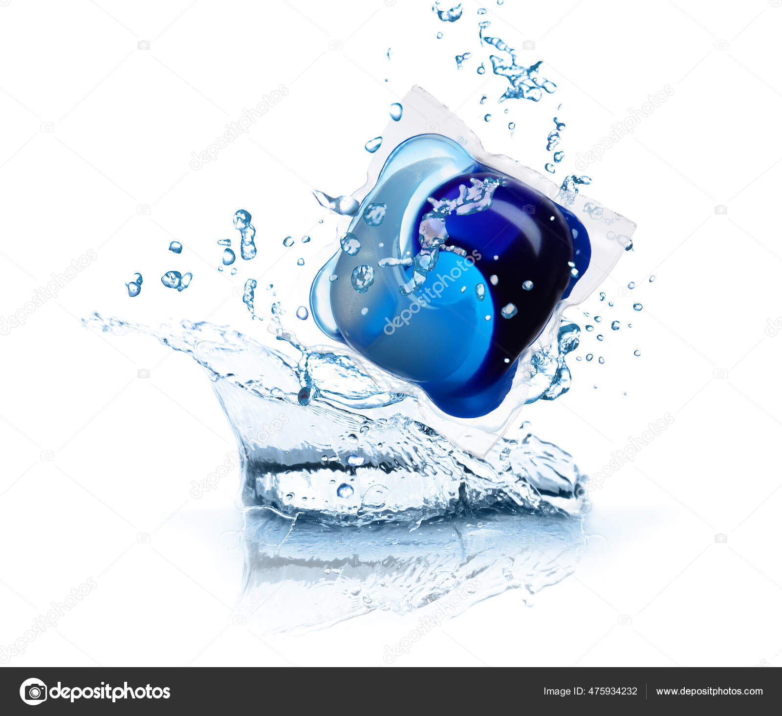 Laundry Capsule Splashing Water White Background Detergent Pod — Stock ...