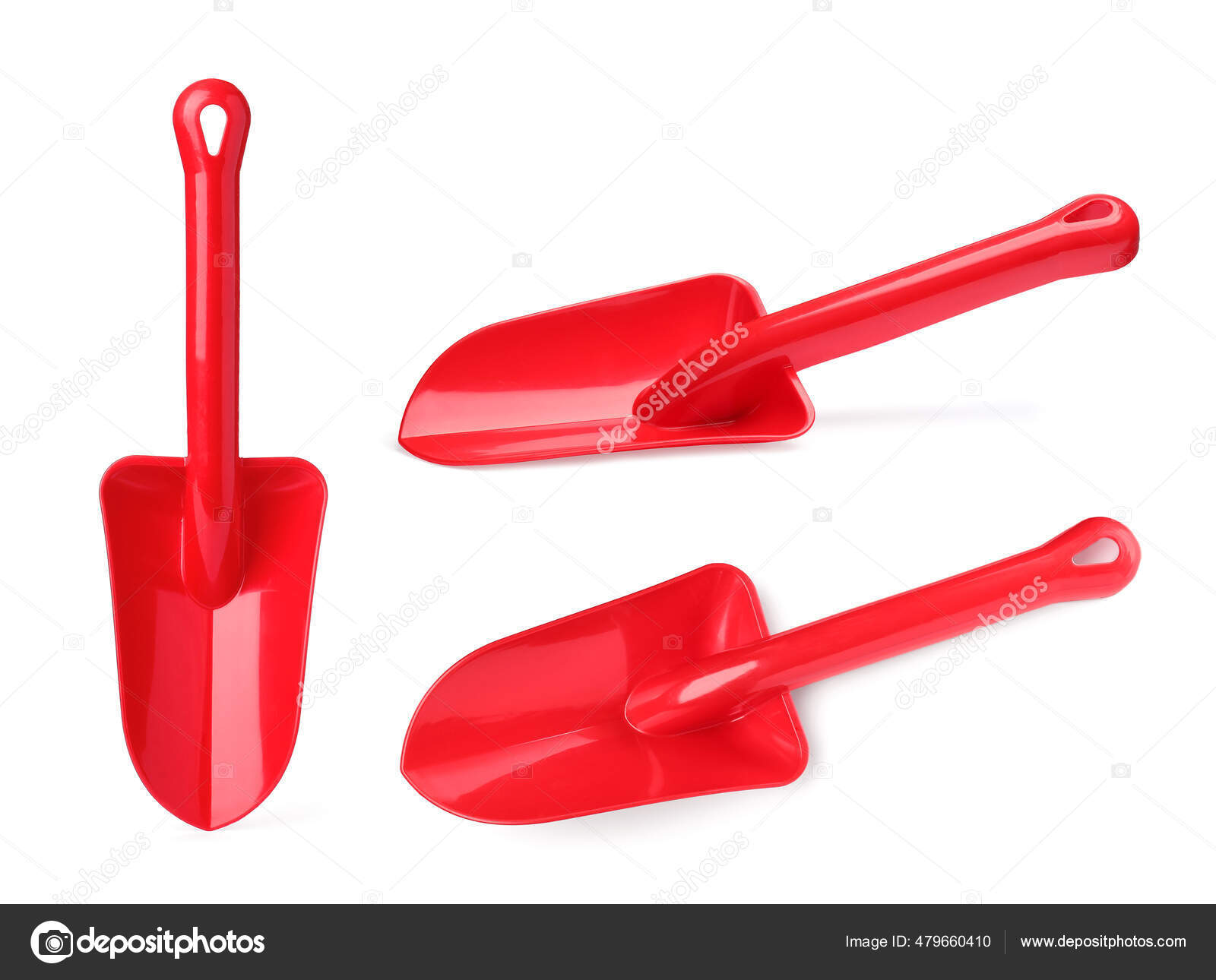 Red Plastic Toy Shovels White Background Collage — Stock Photo ...