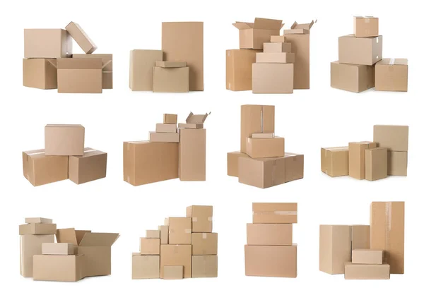 Set Different Cardboard Boxes White Background Stock Photo by ...