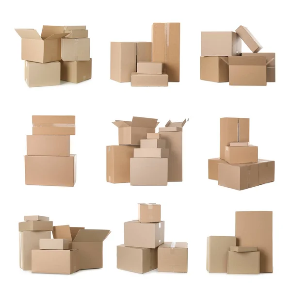 Set Different Cardboard Boxes White Background Stock Photo by ...