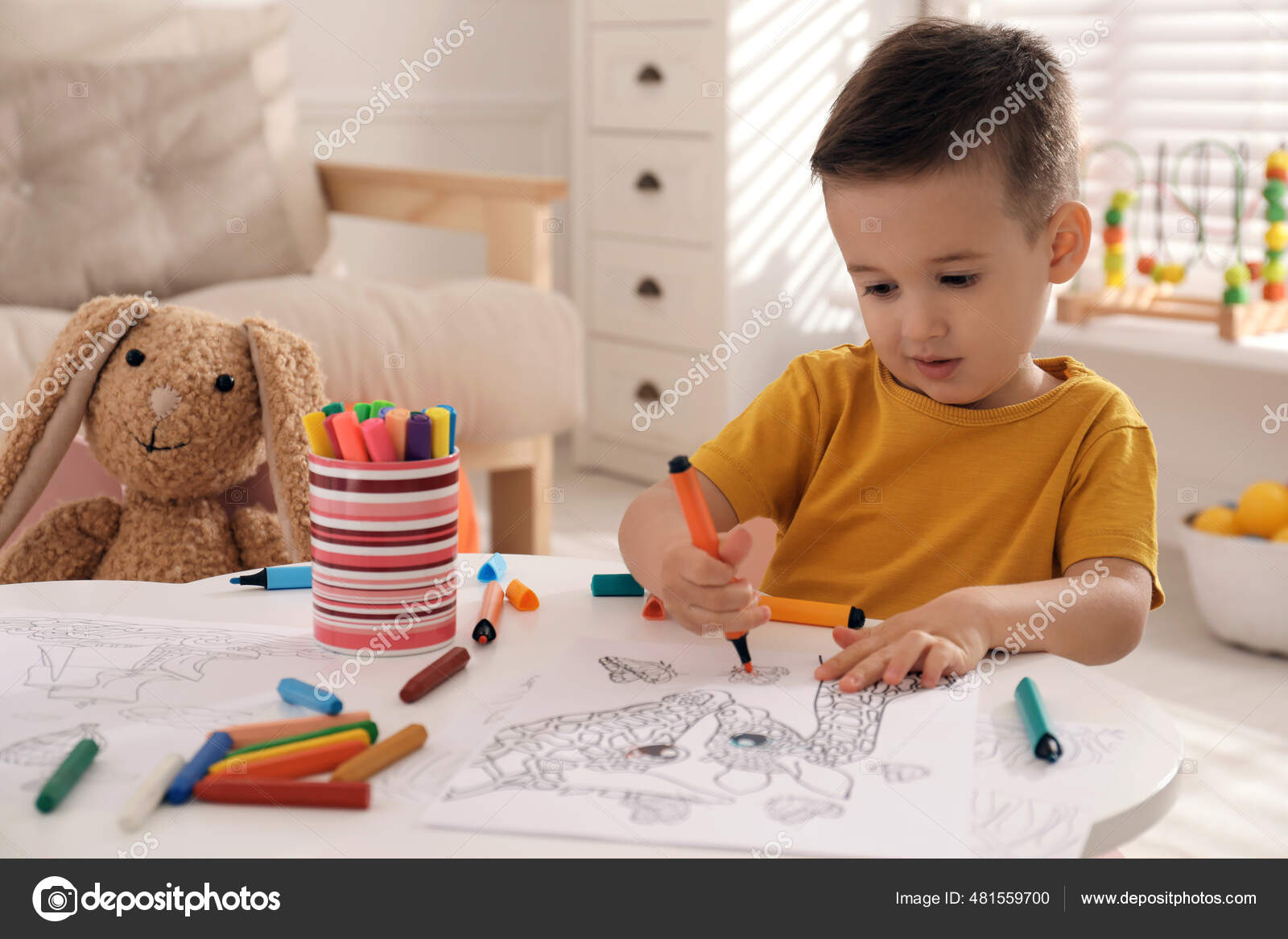 Cute Child Coloring Drawing Table Room Stock Photo by ©NewAfrica 481559700