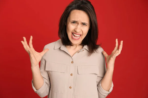 Portrait Screaming Woman Filled Hate Pink Background — Stock Photo ...