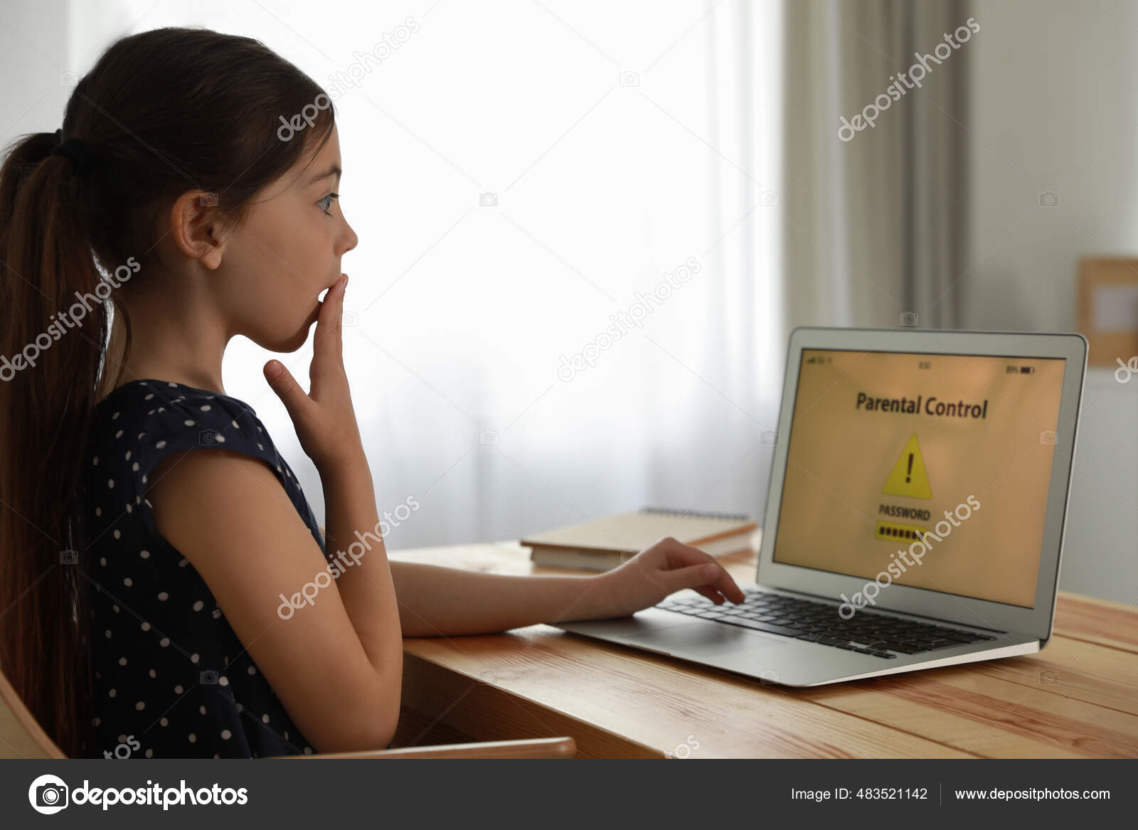 Child Using Laptop Installed Parental Control App Home Cyber Safety ...