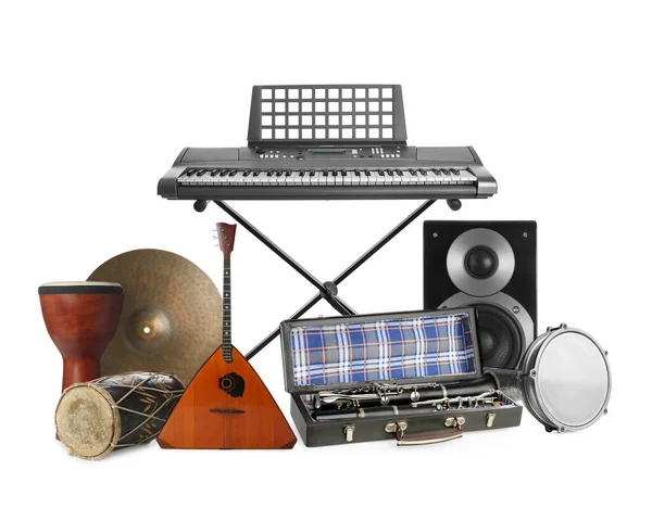 Group Different Musical Instruments White Background — Stock Photo ...