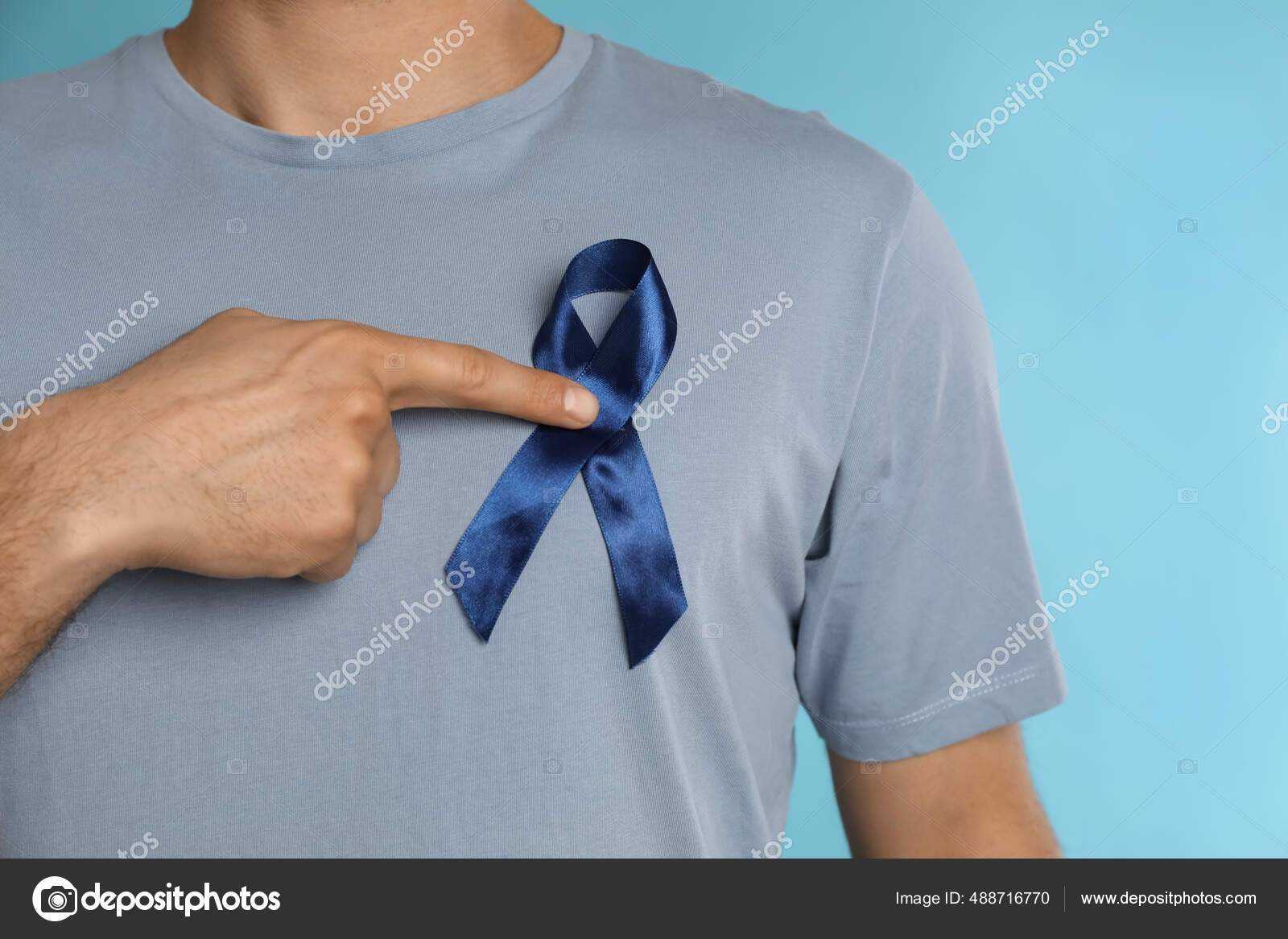 Man Ribbon Light Blue Background Closeup Urology Cancer Awareness Stock ...