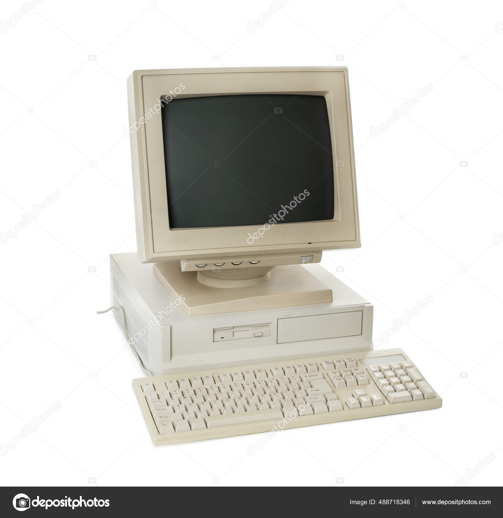 Old Computer Monitor With Keyboard