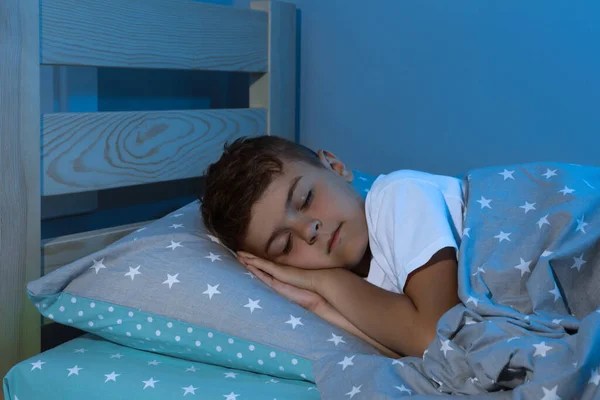 Cute Little Boy Sleeping Bed Home — Stock Photo © NewAfrica #541403694